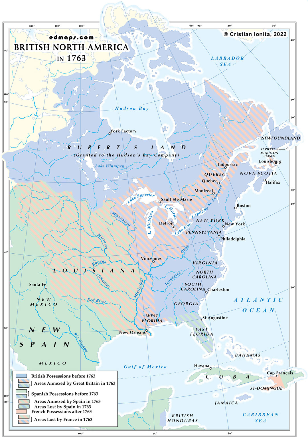 Map of British North America in 1763 - Historical Maps of Canada