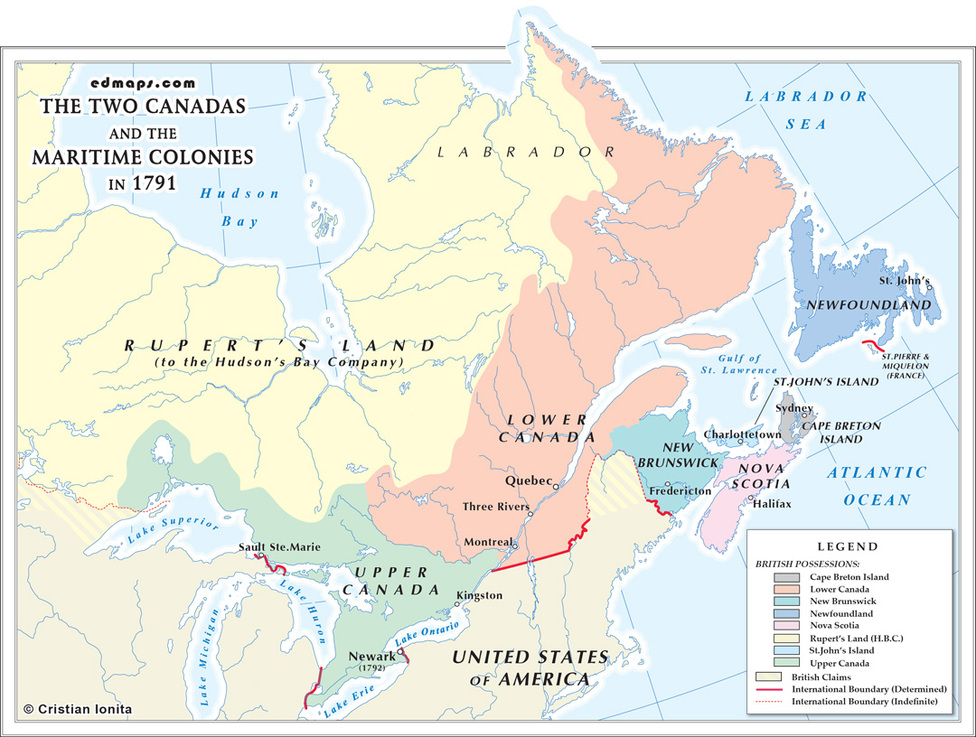 Map of the Two Canadas and the Maritime Colonies in 1791 - Historical ...